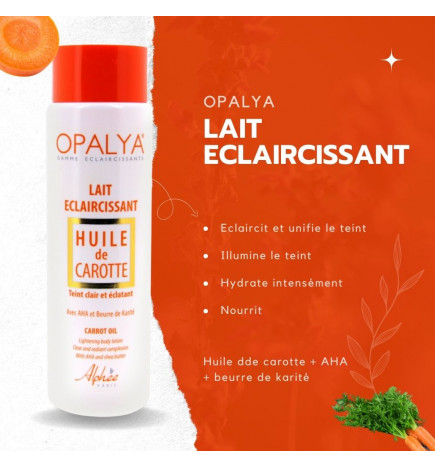 Lait Eclaircissant à l'huile de Carotte Opalya